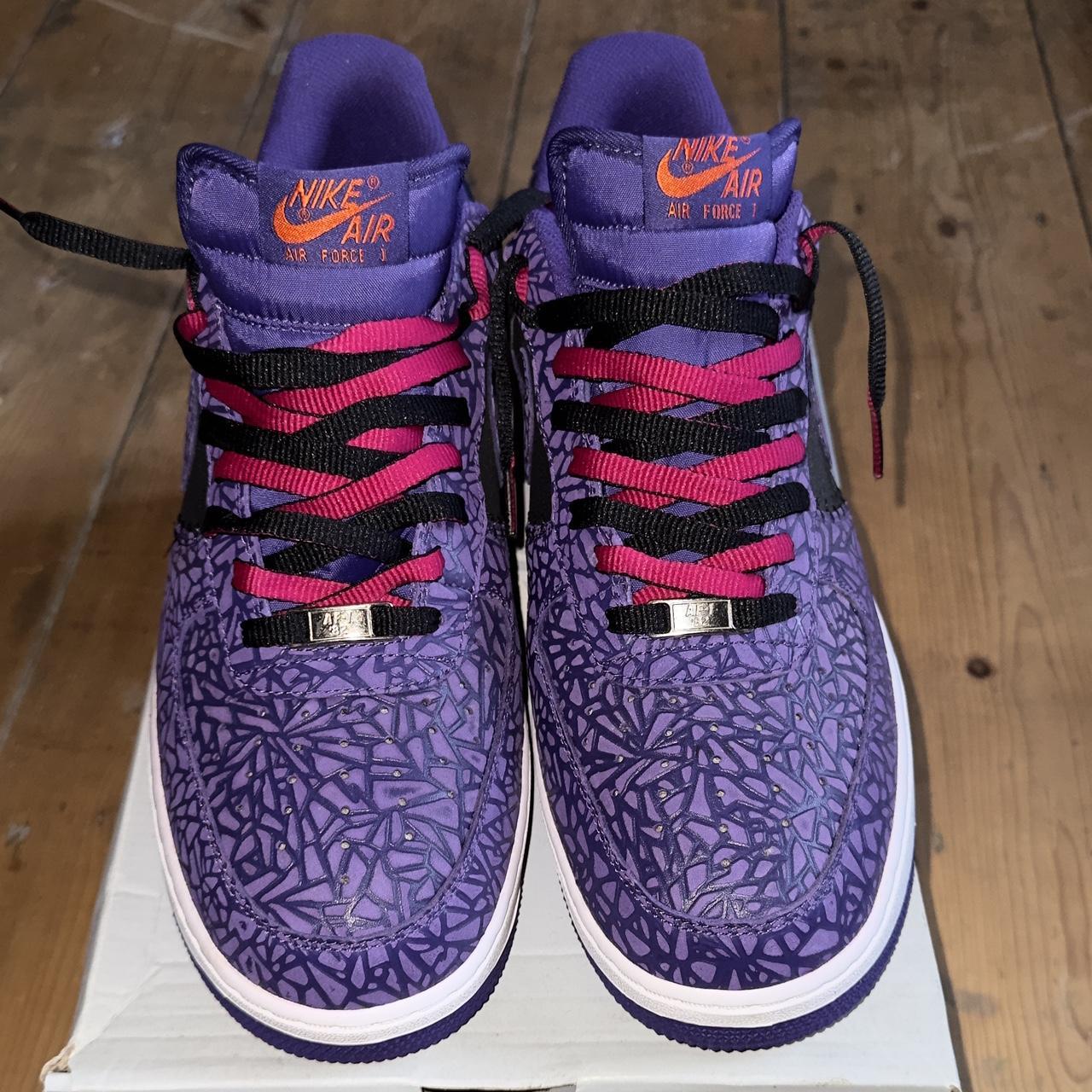 Nike Air Force 1’s purple and black, with a elephant... - Depop