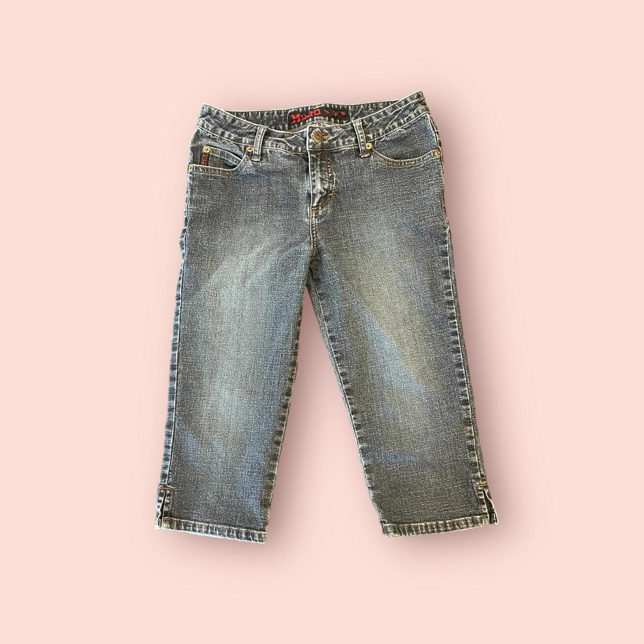 y2k jorts/capri🖤 the cutest dark wash mudd... - Depop