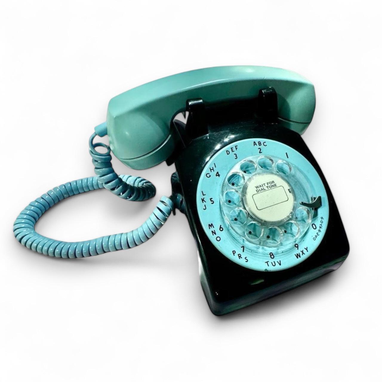 1950s vintage teal landline rotary phone with dial... | Depop