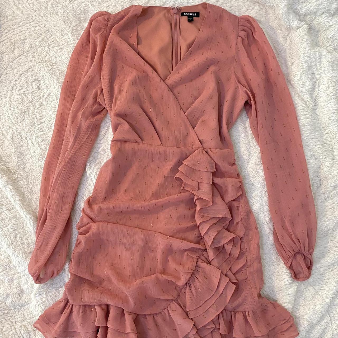 Express Women's Pink and Gold Dress | Depop