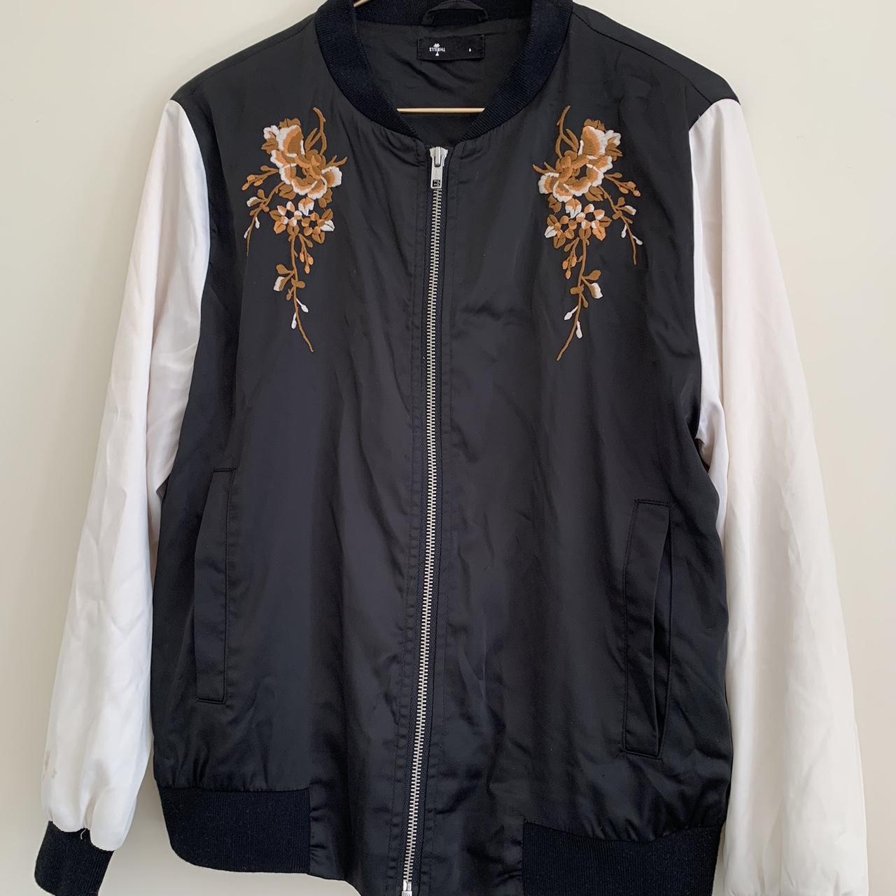 thrills satin embroidered jacket bought for $100,... | Depop