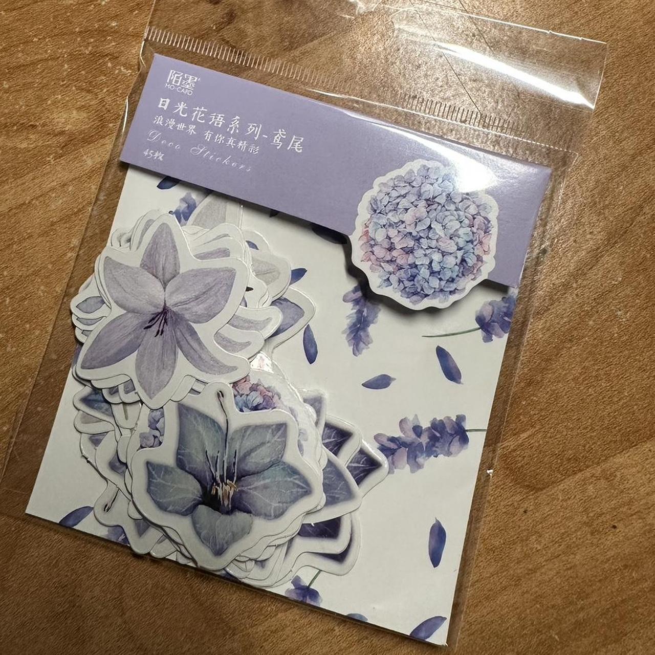 Blue floral themed deco stickers (45 pack of paper... - Depop