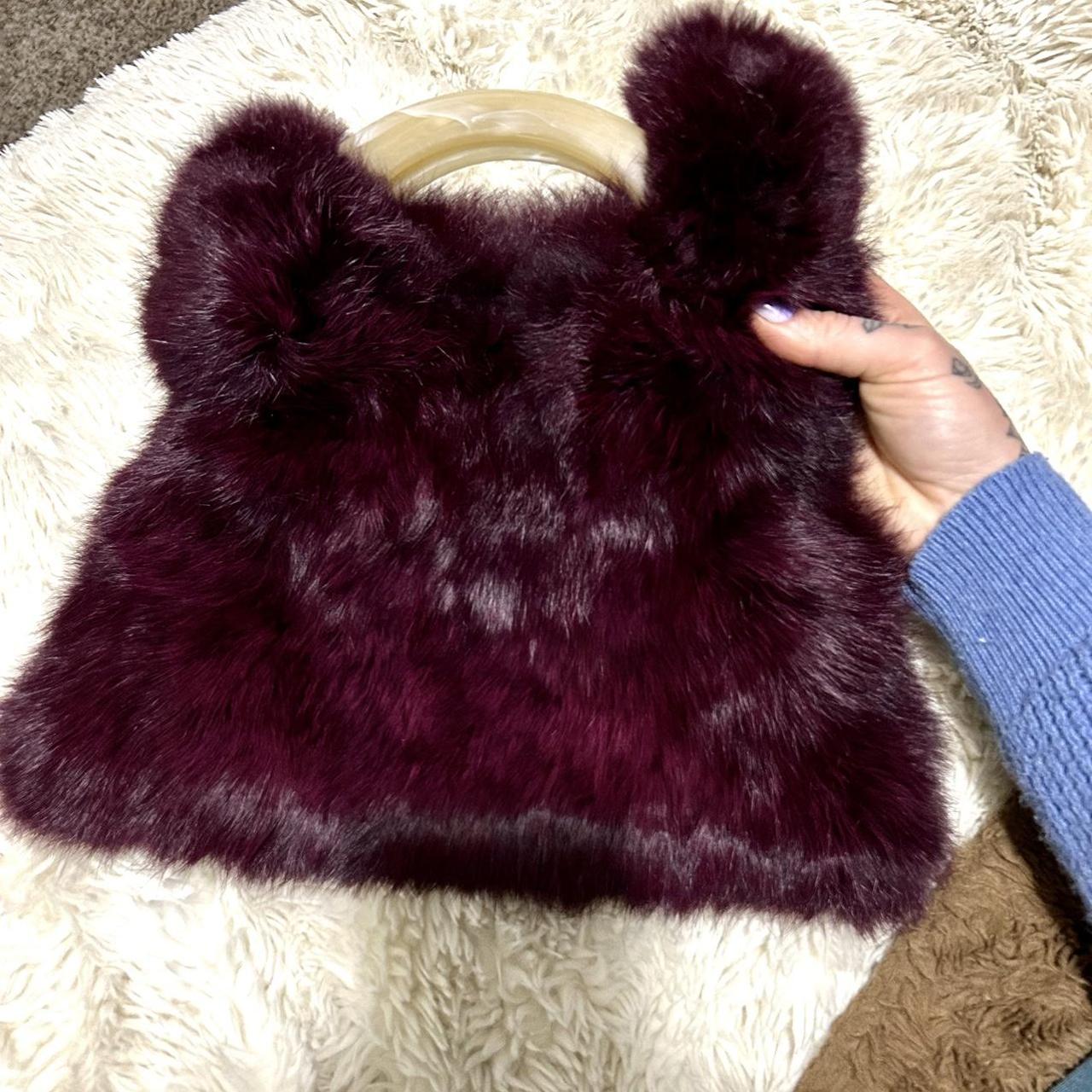 Real rabbit fur purse burgundy color. Material lined... - Depop