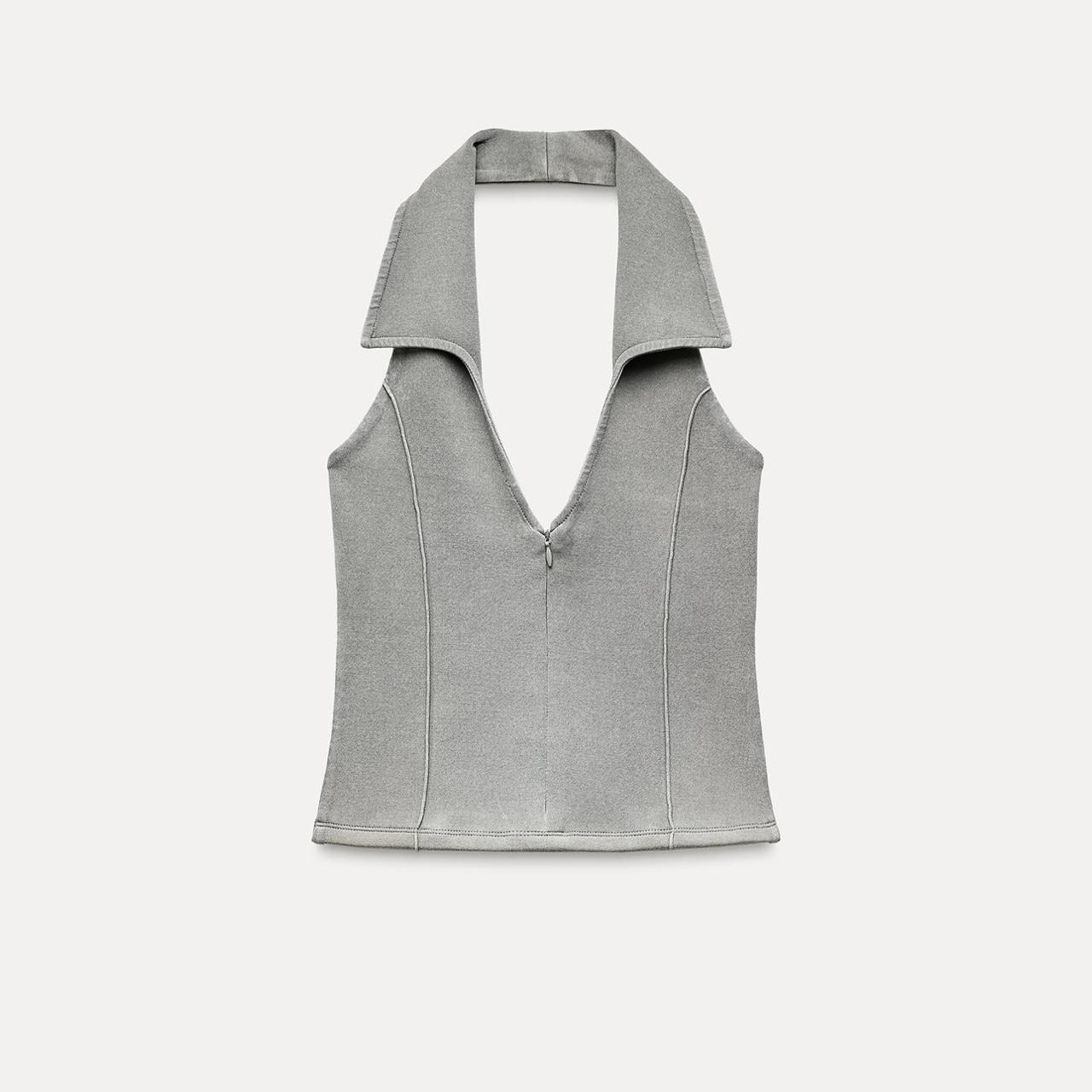 Grey halter top with zipper Zara Size small Looks... - Depop