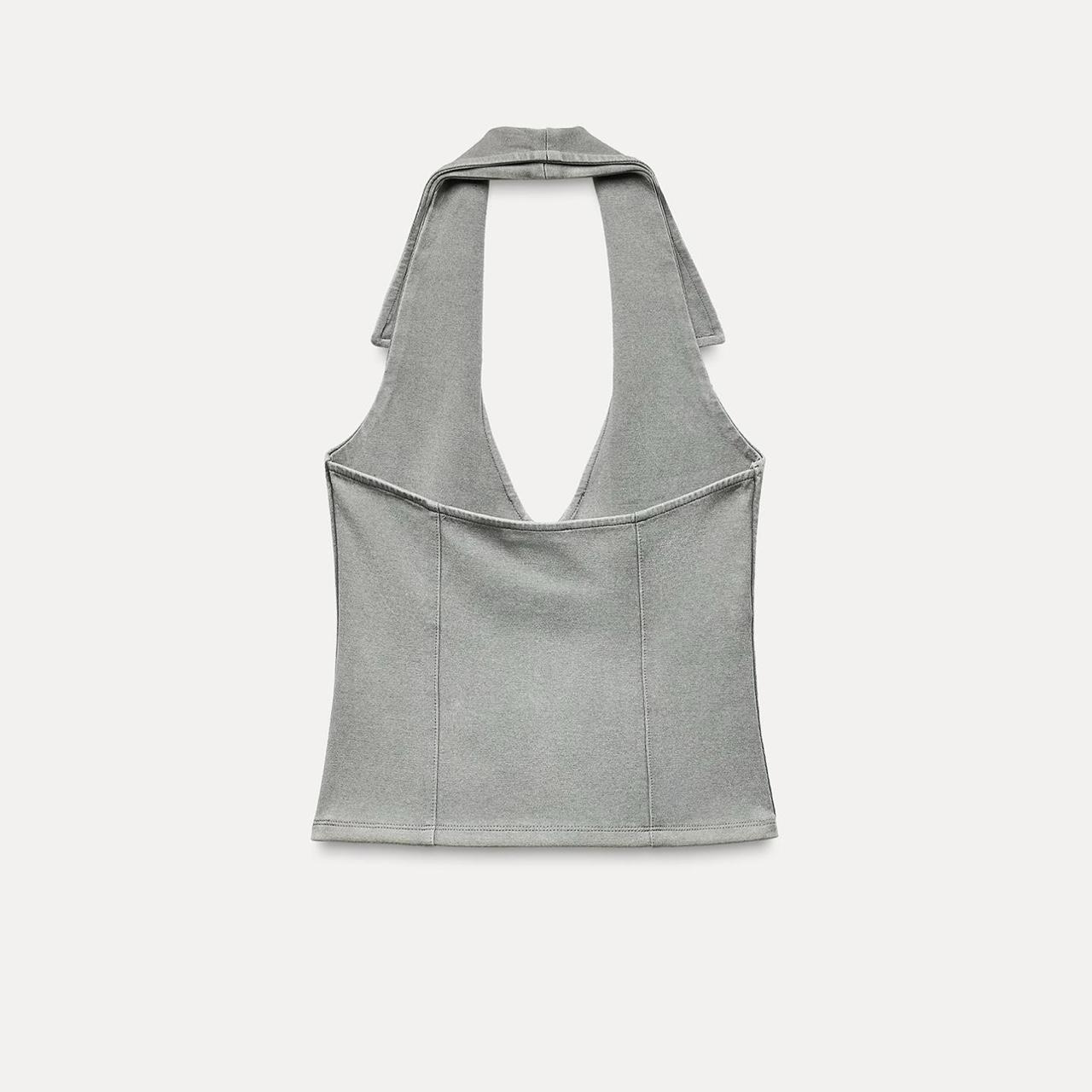 Grey halter top with zipper Zara Size small Looks... - Depop