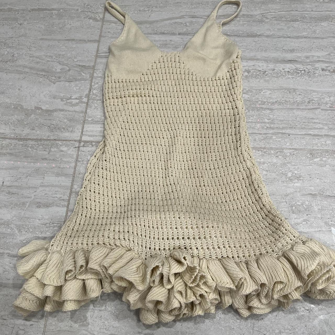 Cream crochet mini dress with ruffle trim #crochet - Depop