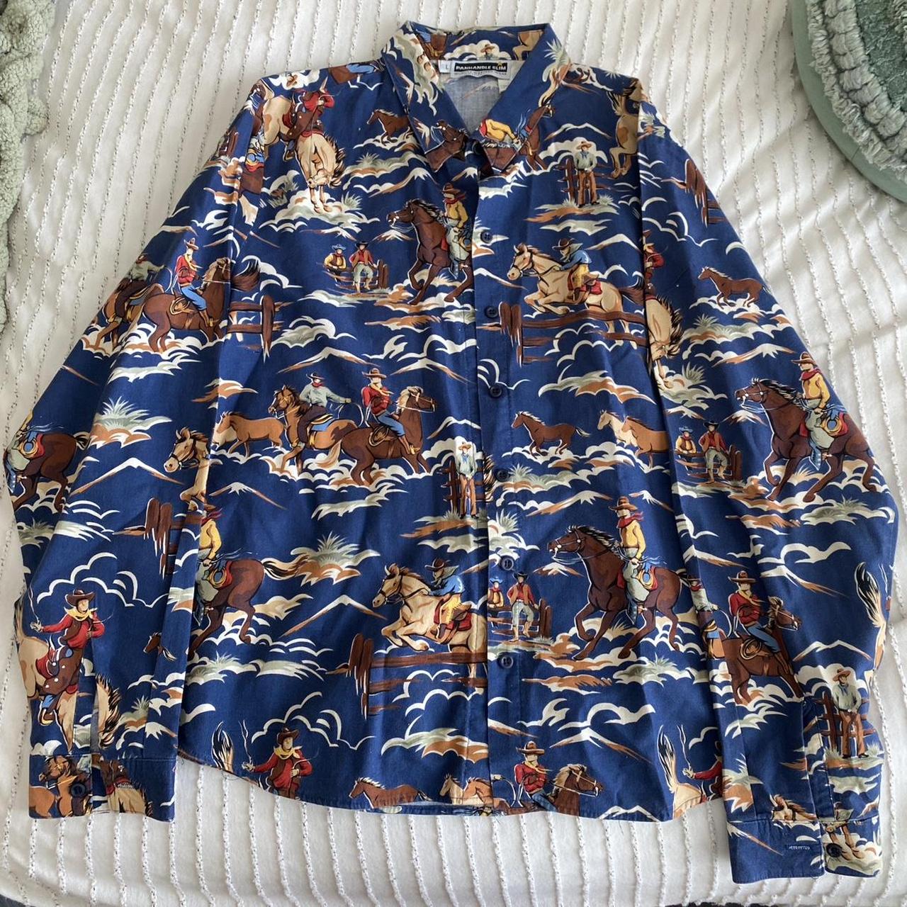 Large women’s western button up. Western print with... - Depop