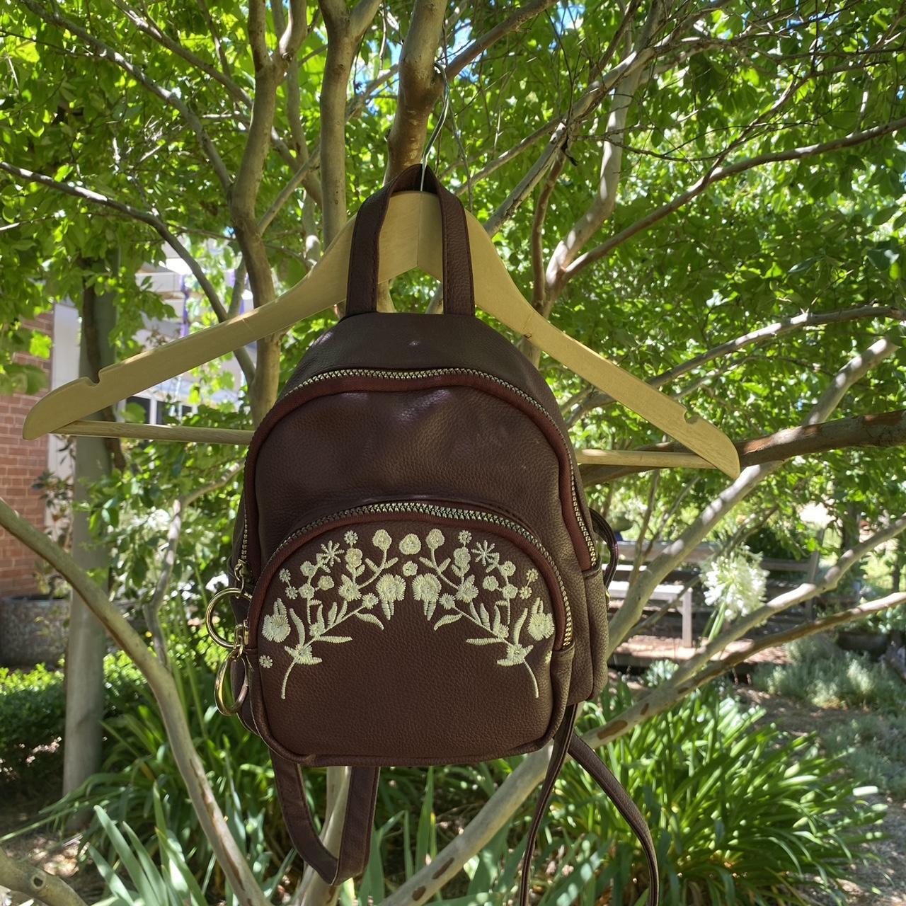 TYPO MAROON MINI BACKPACK White floral... - Depop