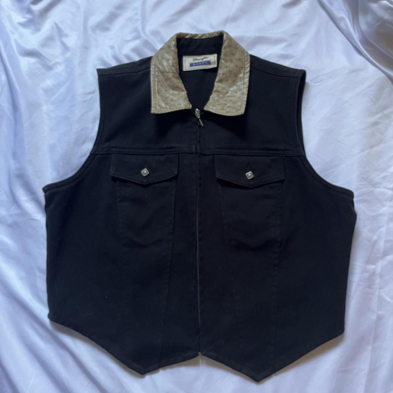 Vintage Black Wrangler Denim Vest - in great... - Depop