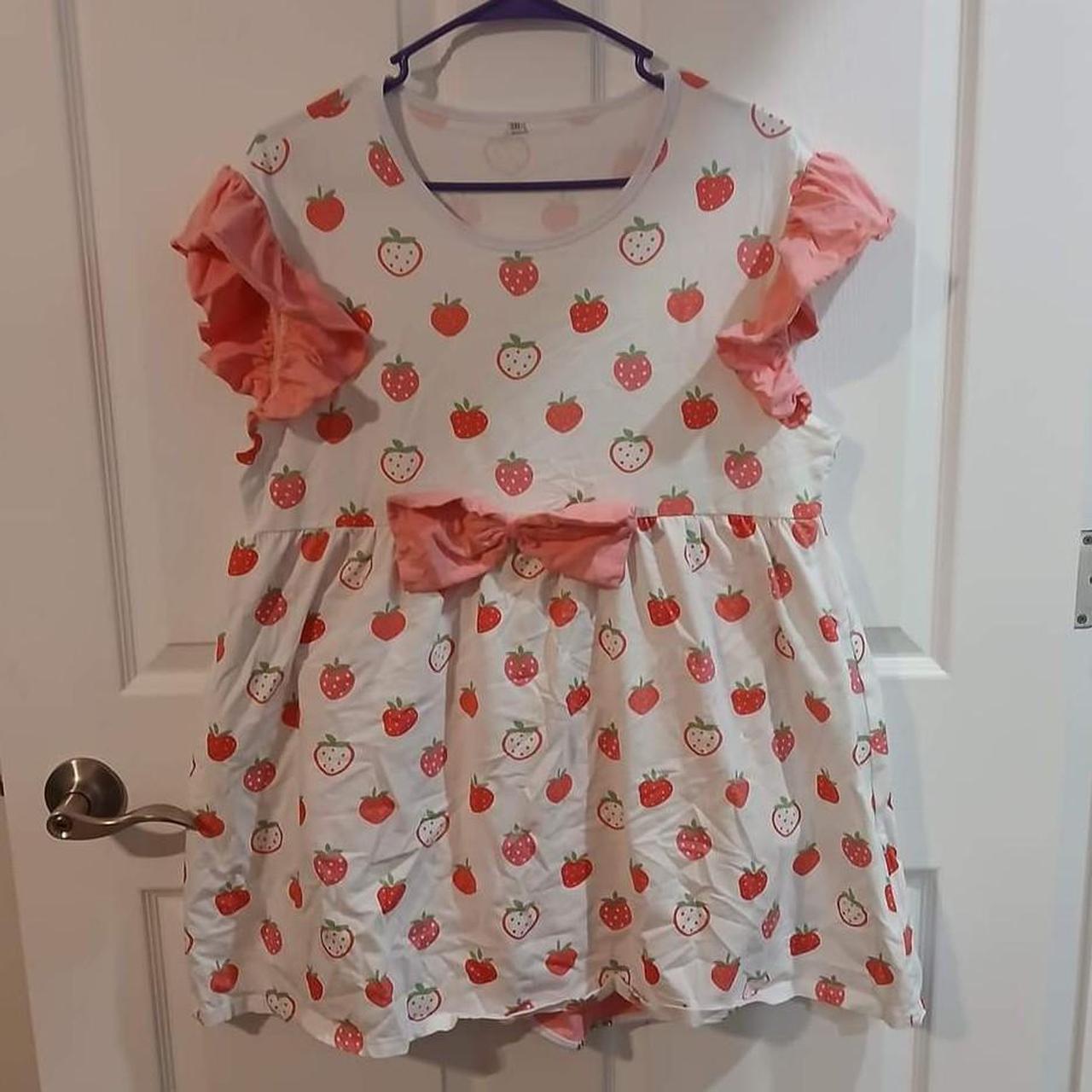 Pink & White Strawberry Onesie. Size: 2Xl Washed &... - Depop