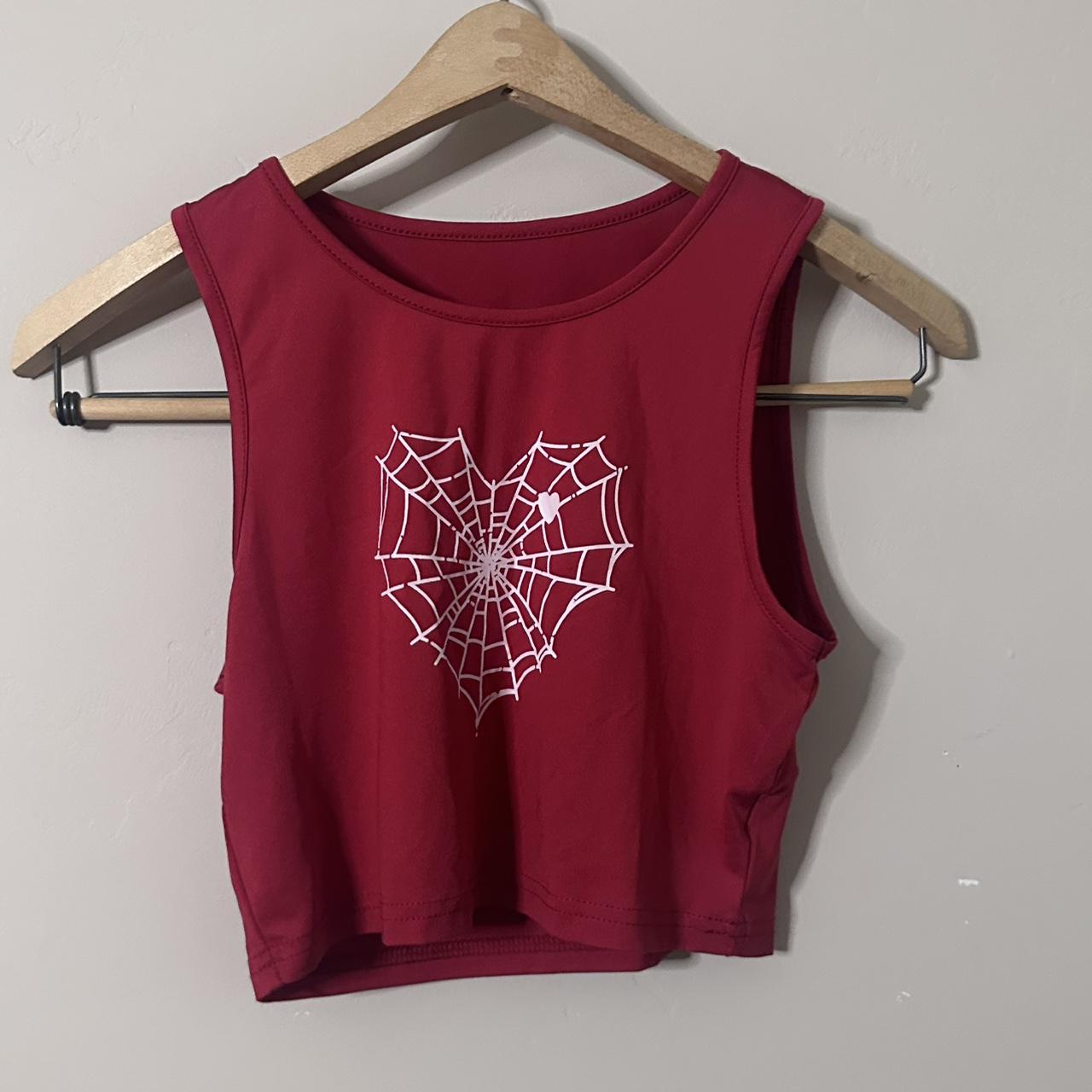 Burgundy and white spider web crop top #goth #grunge | Depop