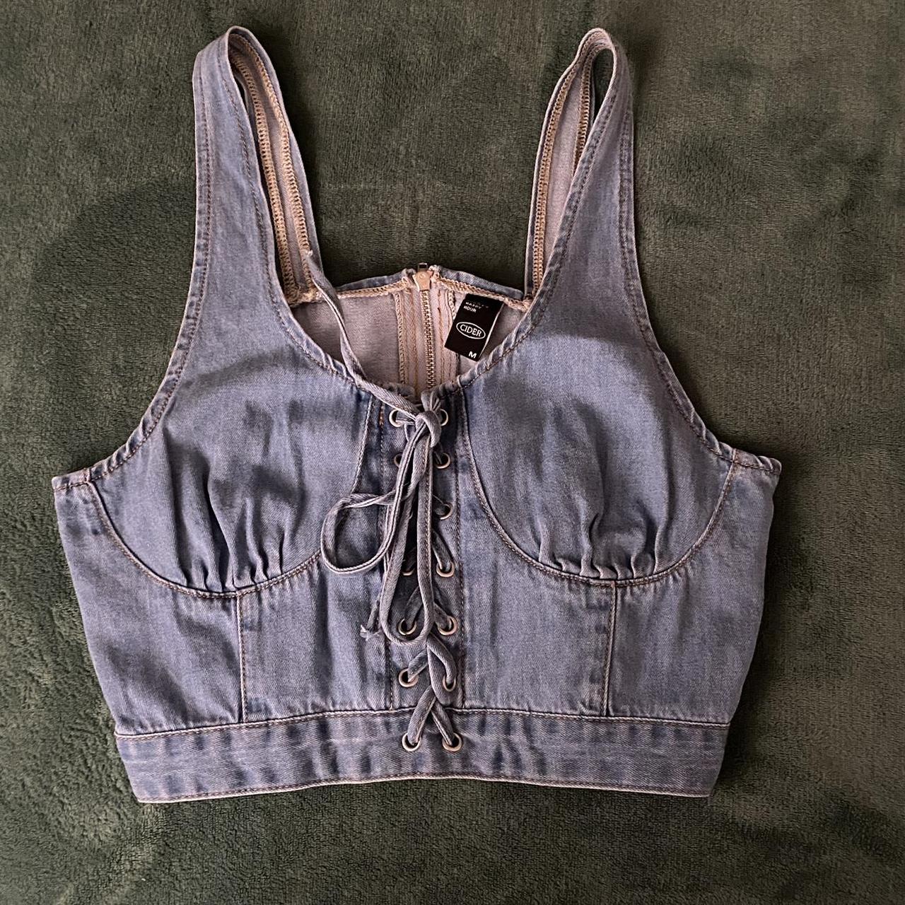 Cider Women's Blue Crop-top | Depop