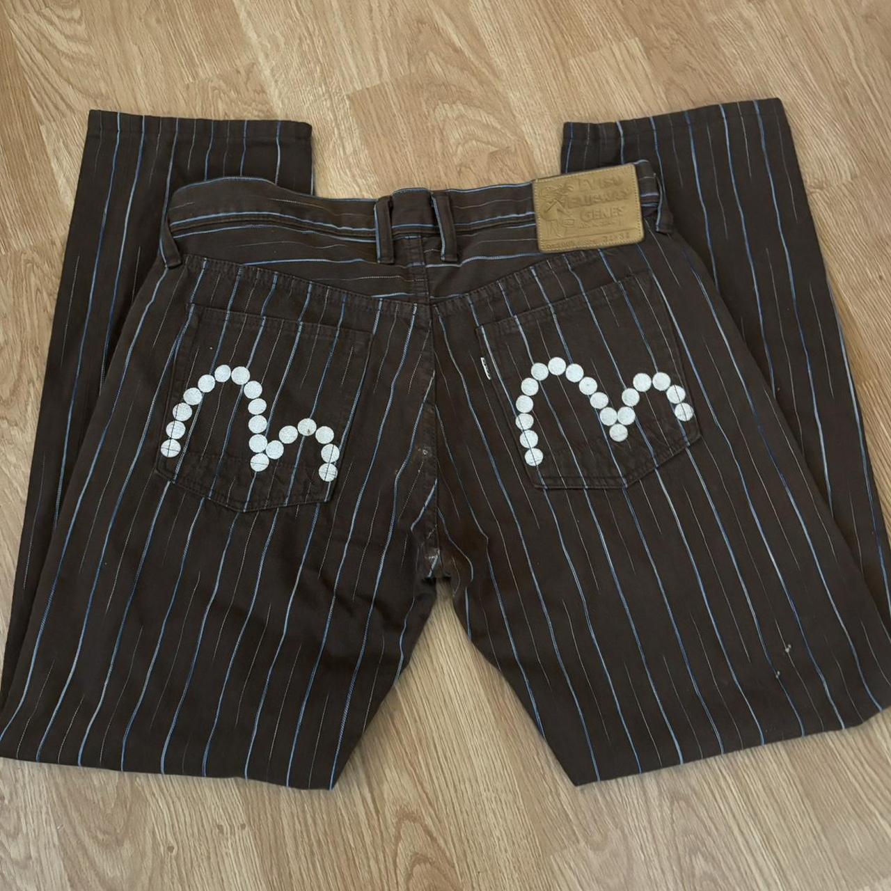 CRAZY EVISU PANTS 34x34 brown with white and blue... - Depop