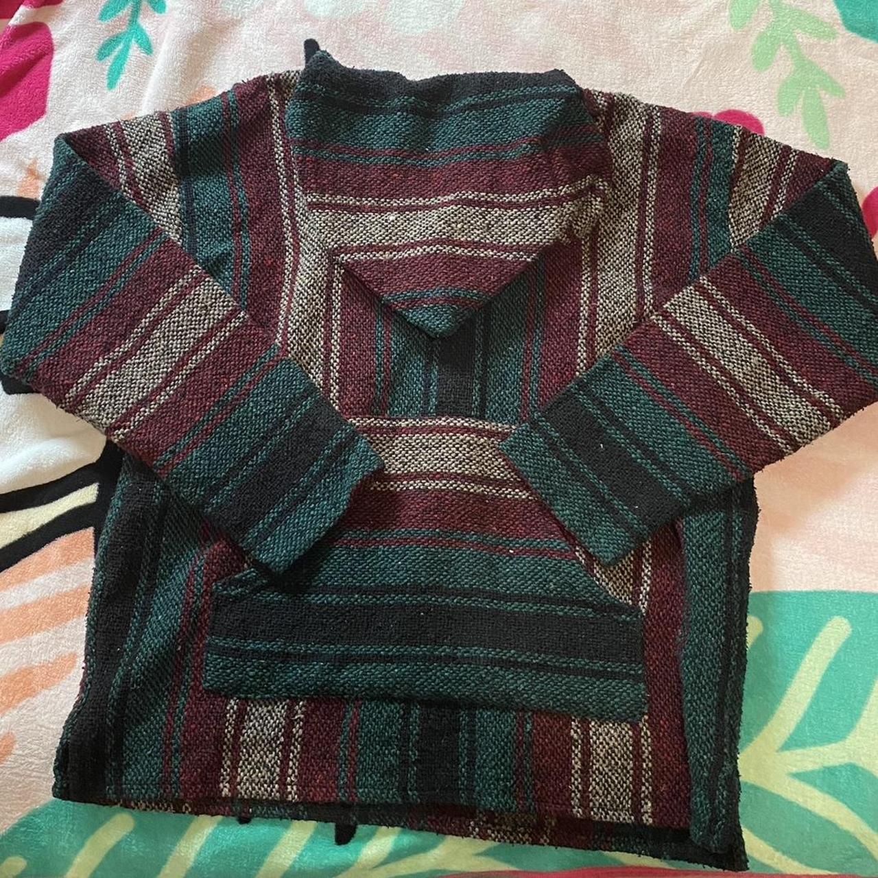 Green, red and grey drug rug/baja hoodie/mexican... - Depop