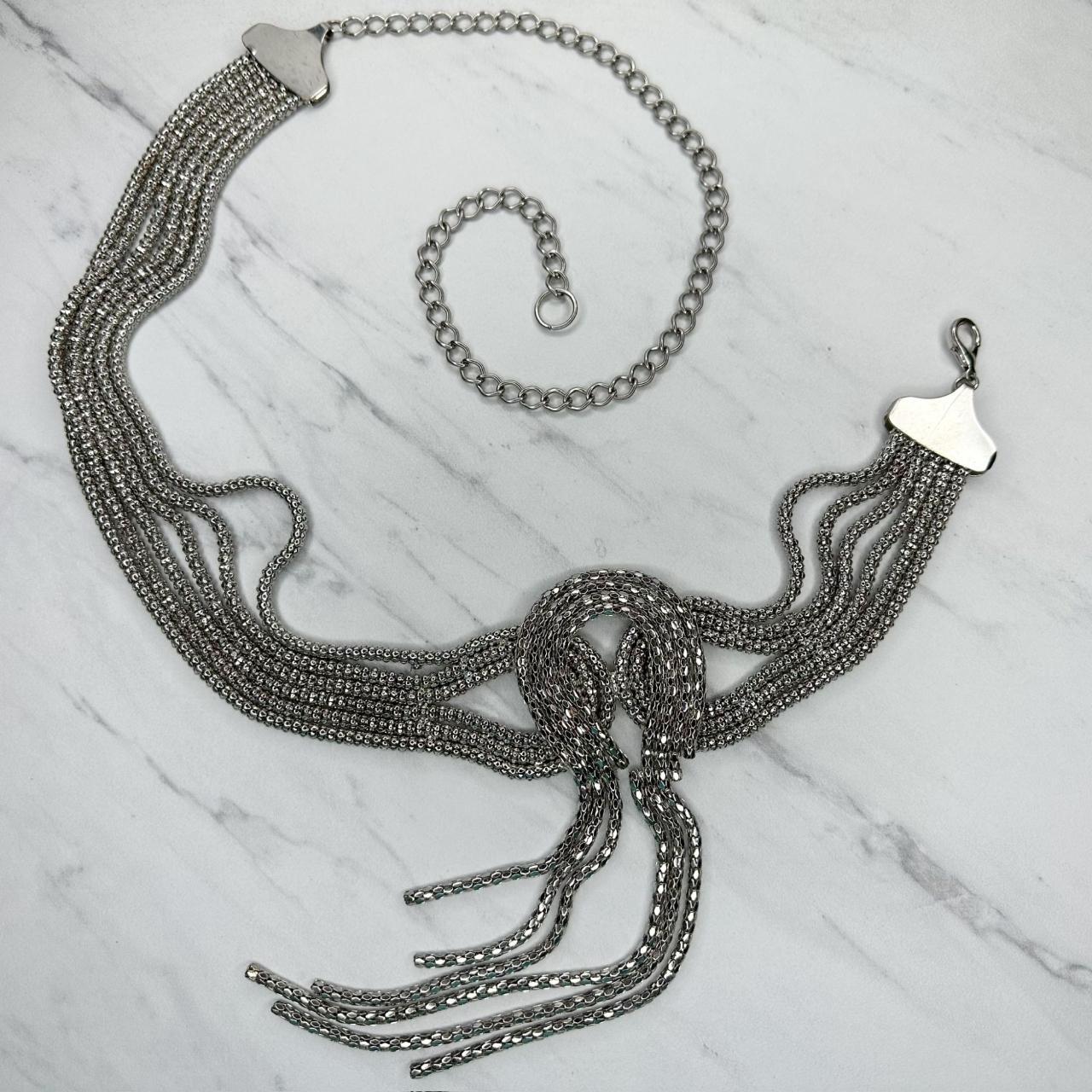 Metal Mesh Barrel Tassel Silver Tone Belly Body... - Depop