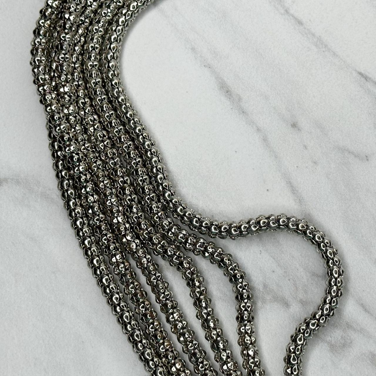 Metal Mesh Barrel Tassel Silver Tone Belly Body... - Depop