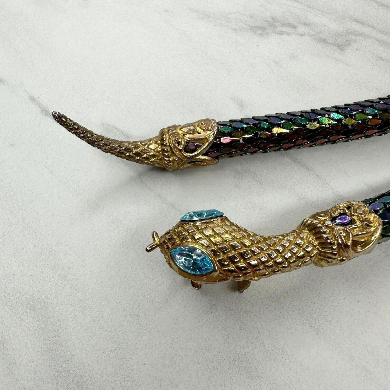 Vintage Peacock Oil Slick Rainbow Metal Mesh Snake... - Depop