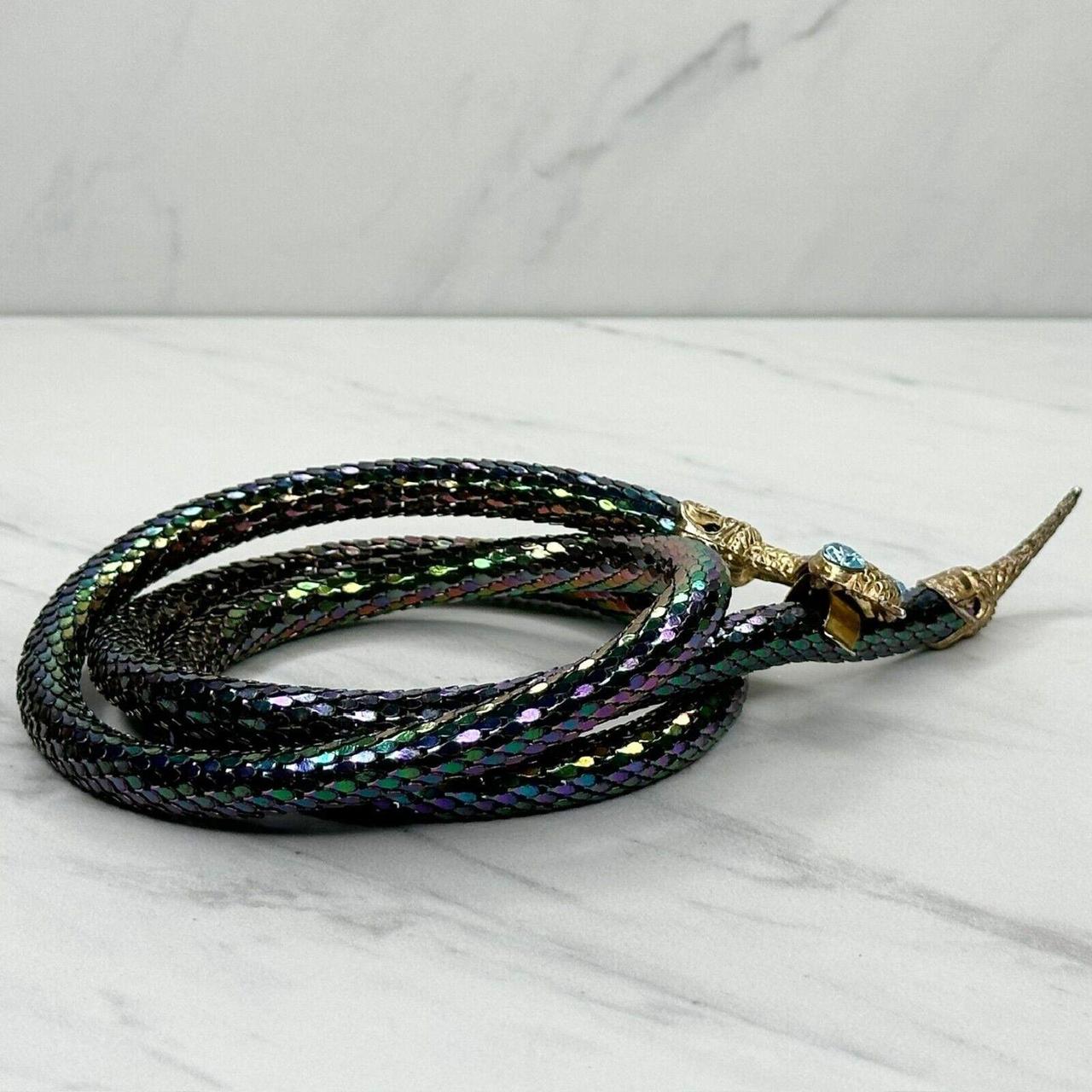 Vintage Peacock Oil Slick Rainbow Metal Mesh Snake... - Depop