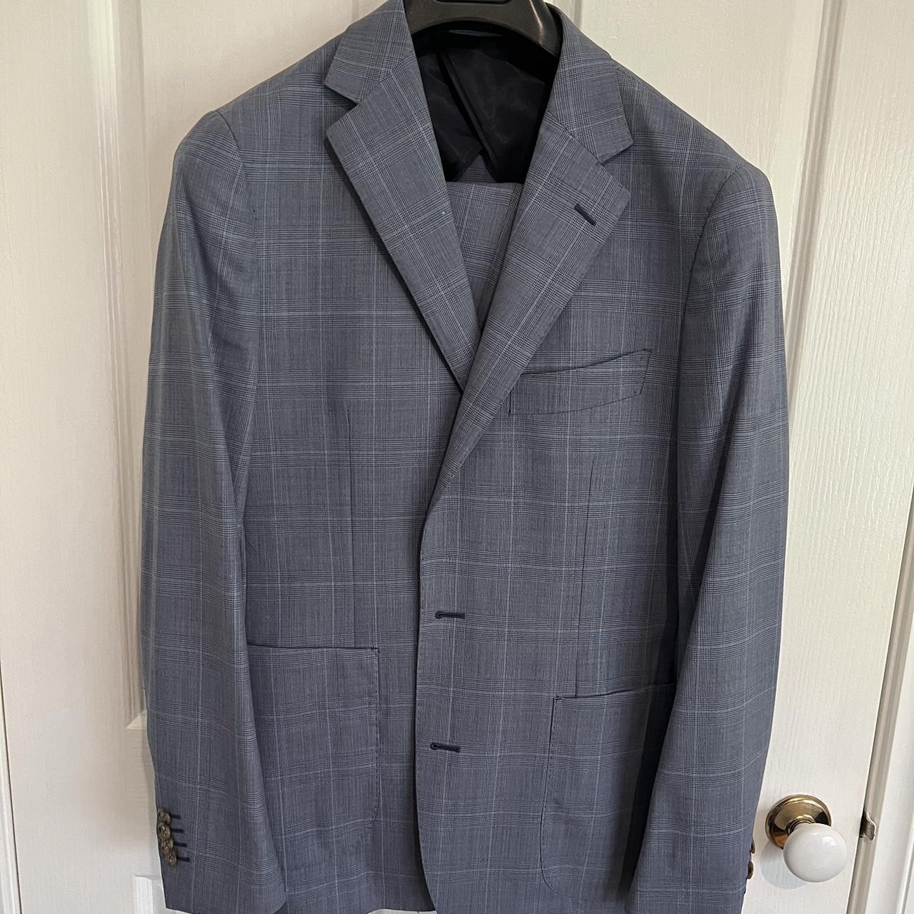 MJ Bale Light Grey/Blue Suit Jacket Size 40 Pants... - Depop