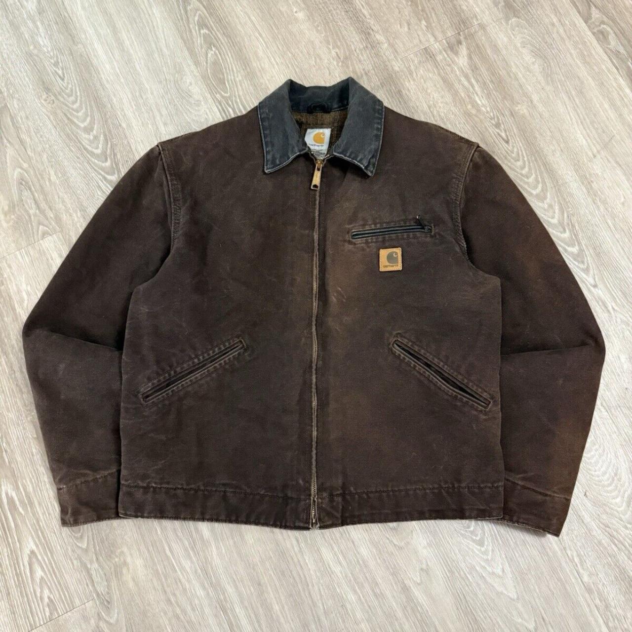 Vintage Carhartt Detroit Jacket J97 DKB Medium Brown... - Depop