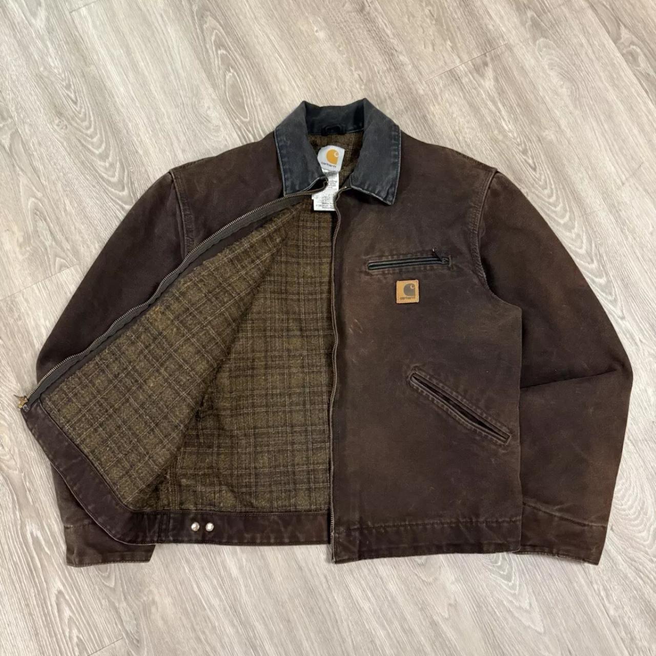 Vintage Carhartt Detroit Jacket J97 DKB Medium Brown... - Depop