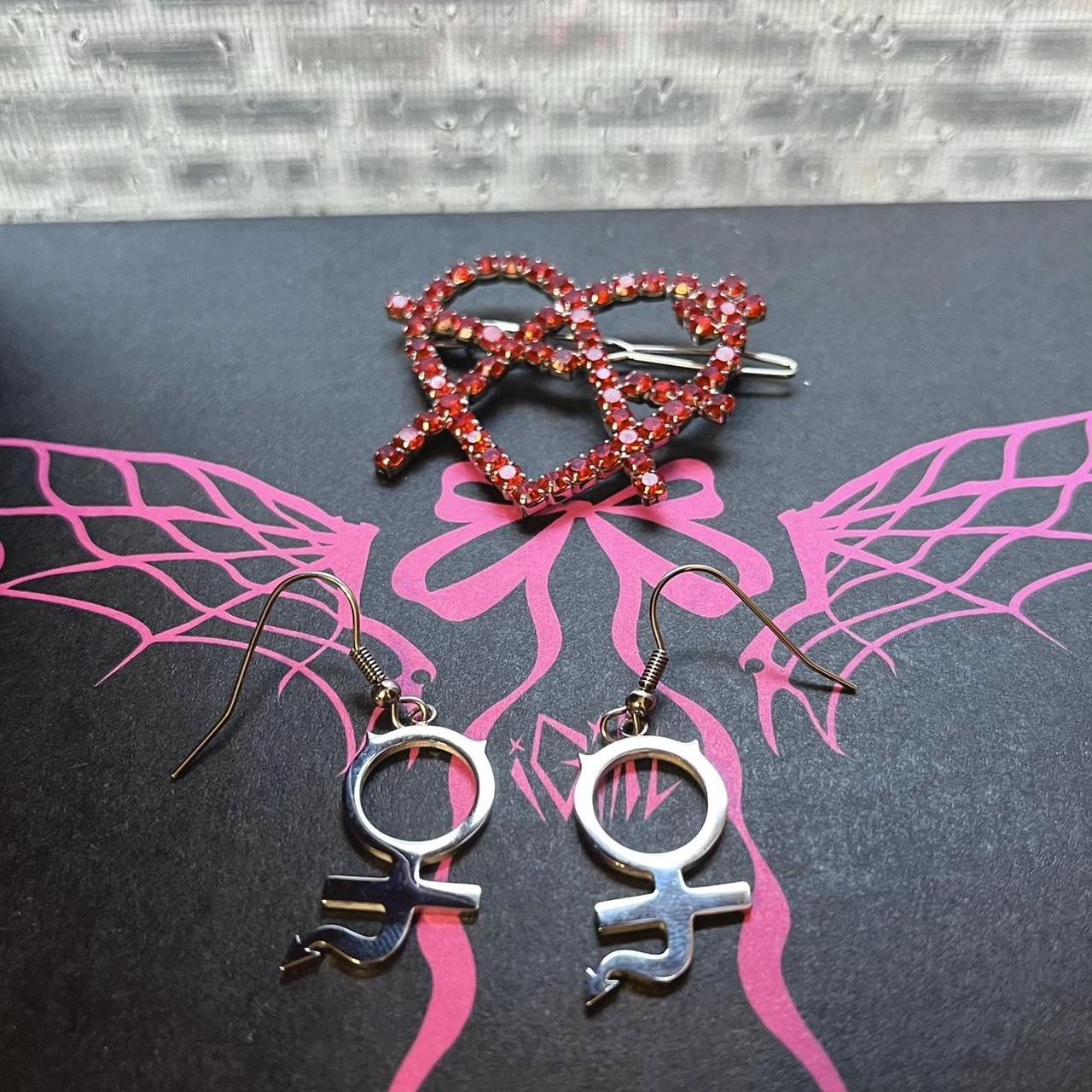 She devil mini earrings + anarchy clip 📌 Heart... | Depop