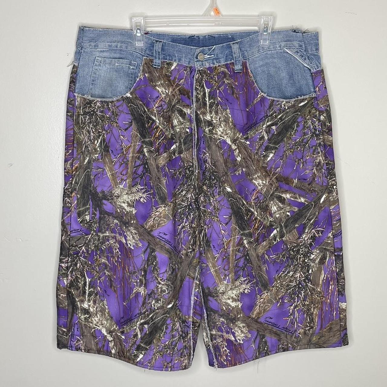 baggy purple realtree jorts, super sick one of a... - Depop