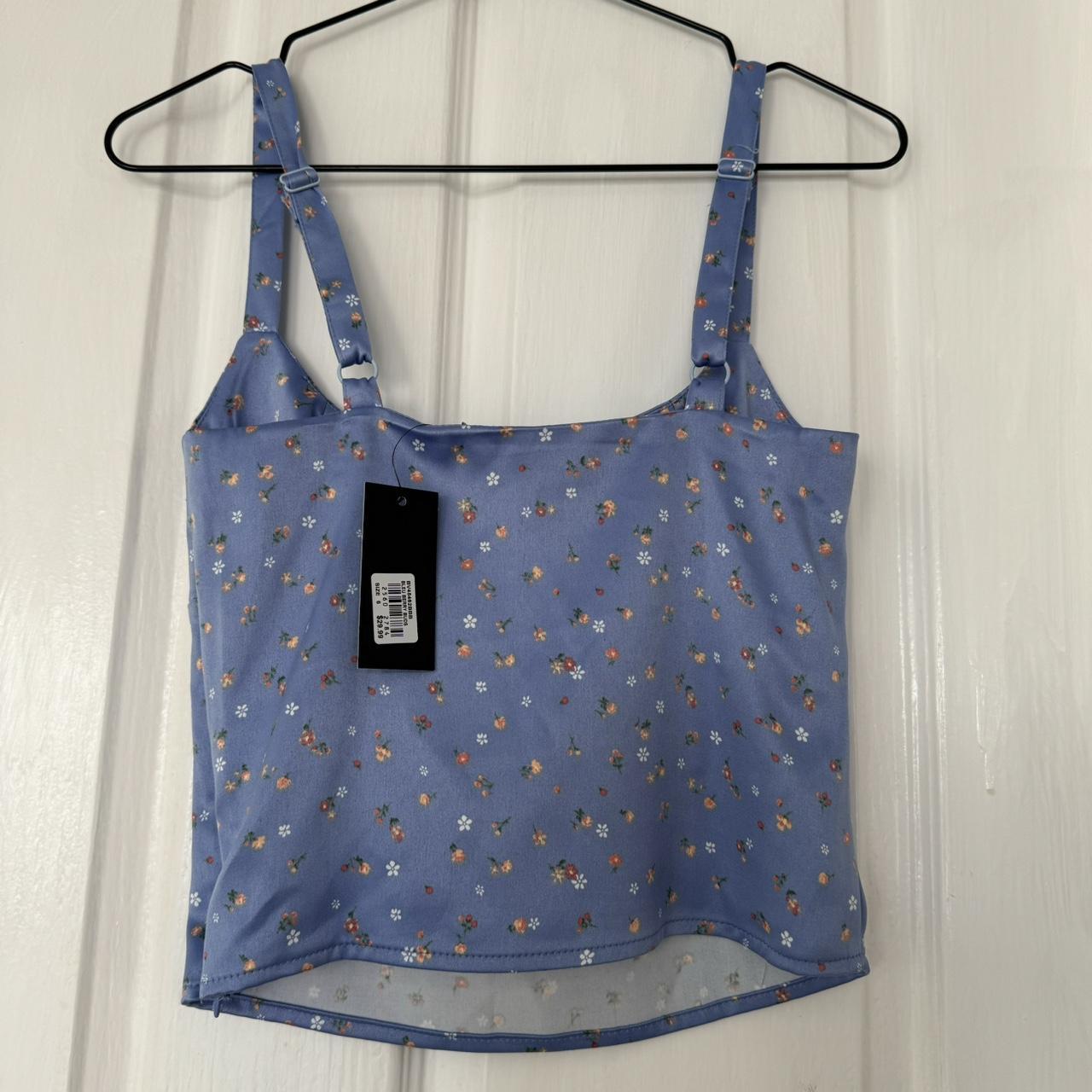 Glassons Blue Flower Top V Front Cut Perfect for... - Depop