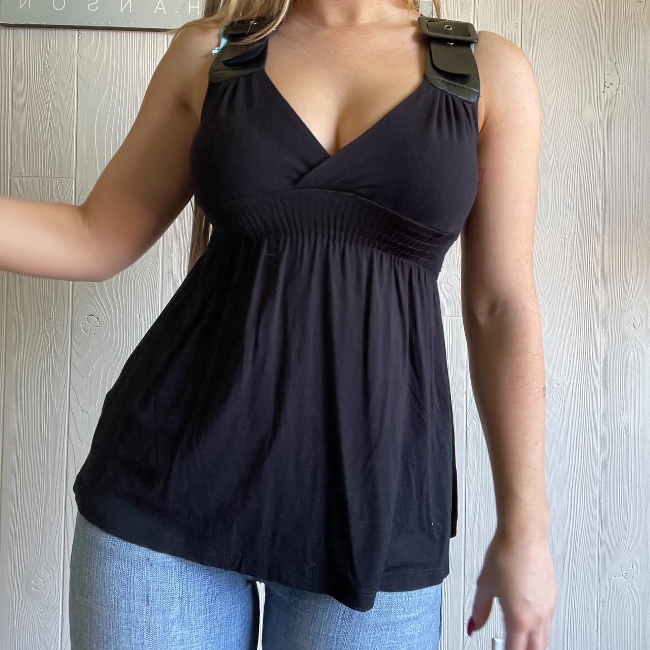 Black babydoll tank top with buckle strap... - Depop