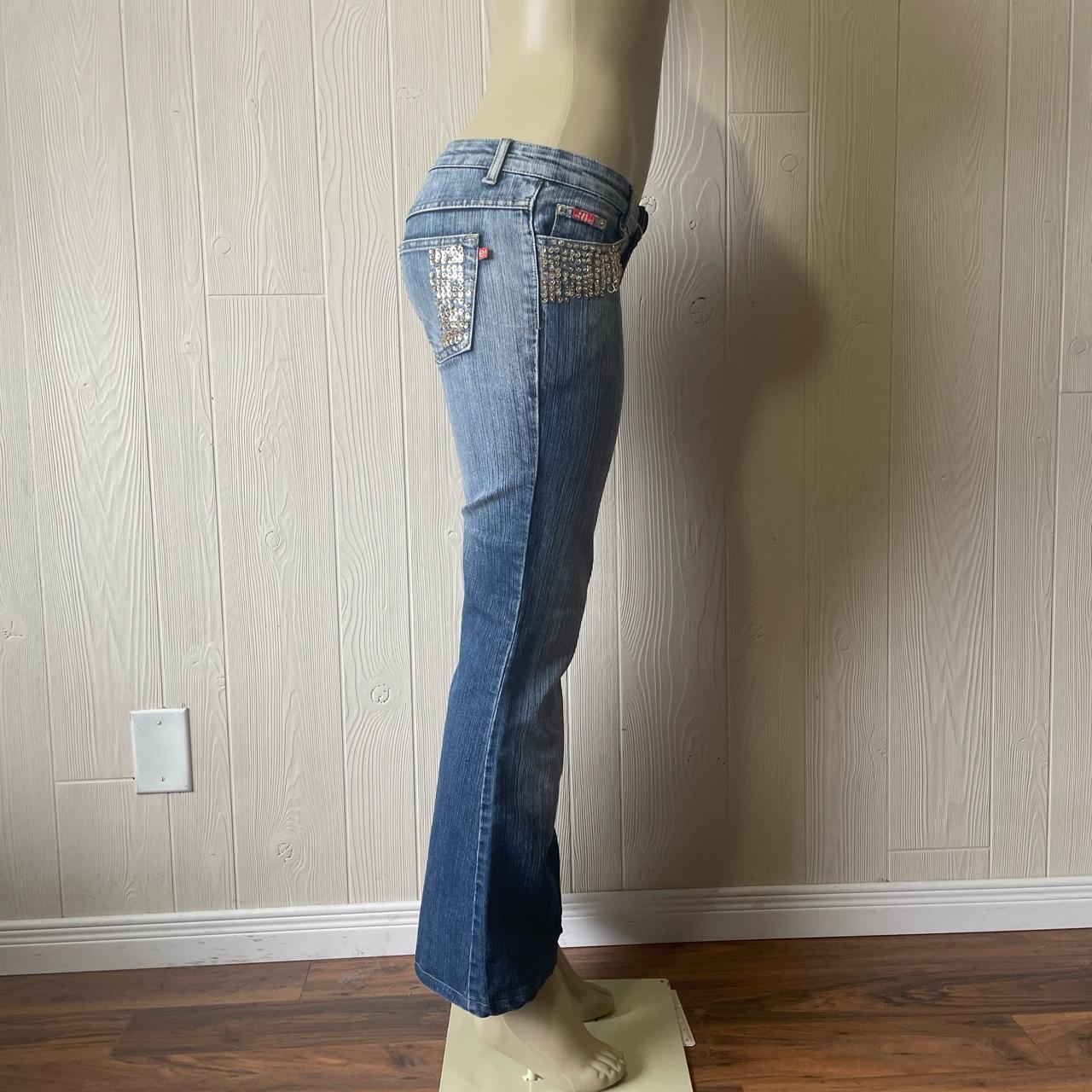 Blue bedazzled low rise flair sexy 2000’s jeans... - Depop
