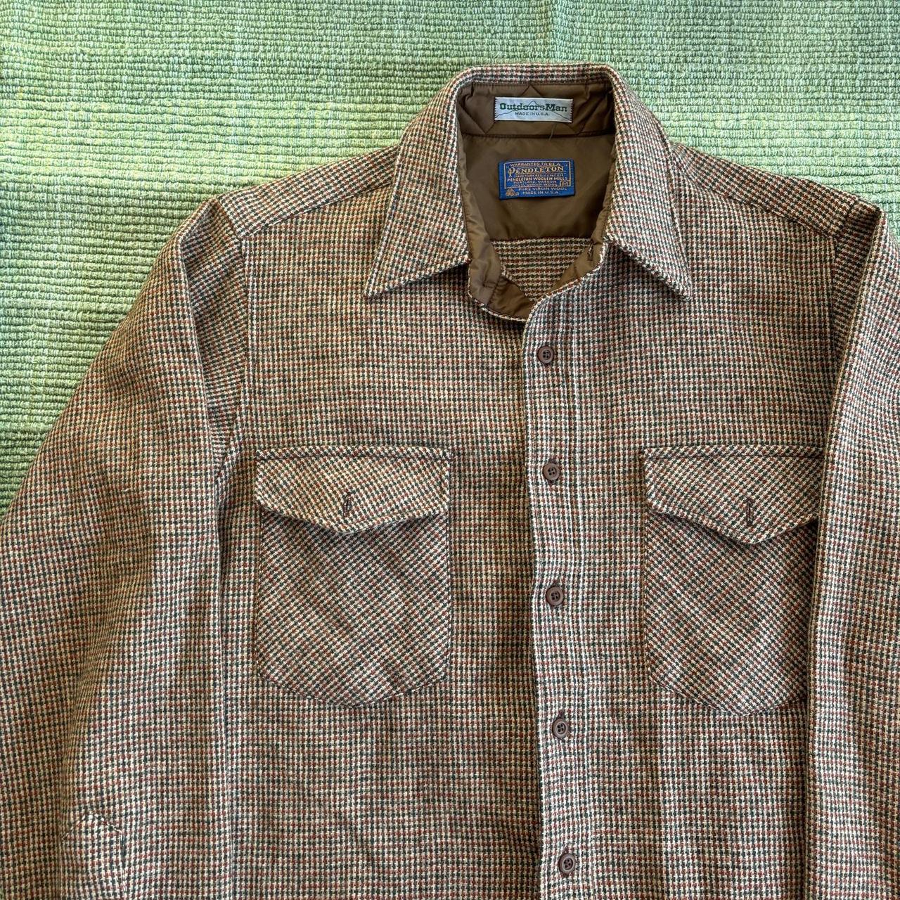 Vintage 70s brown plaid Pendleton wool flannel shirt... - Depop