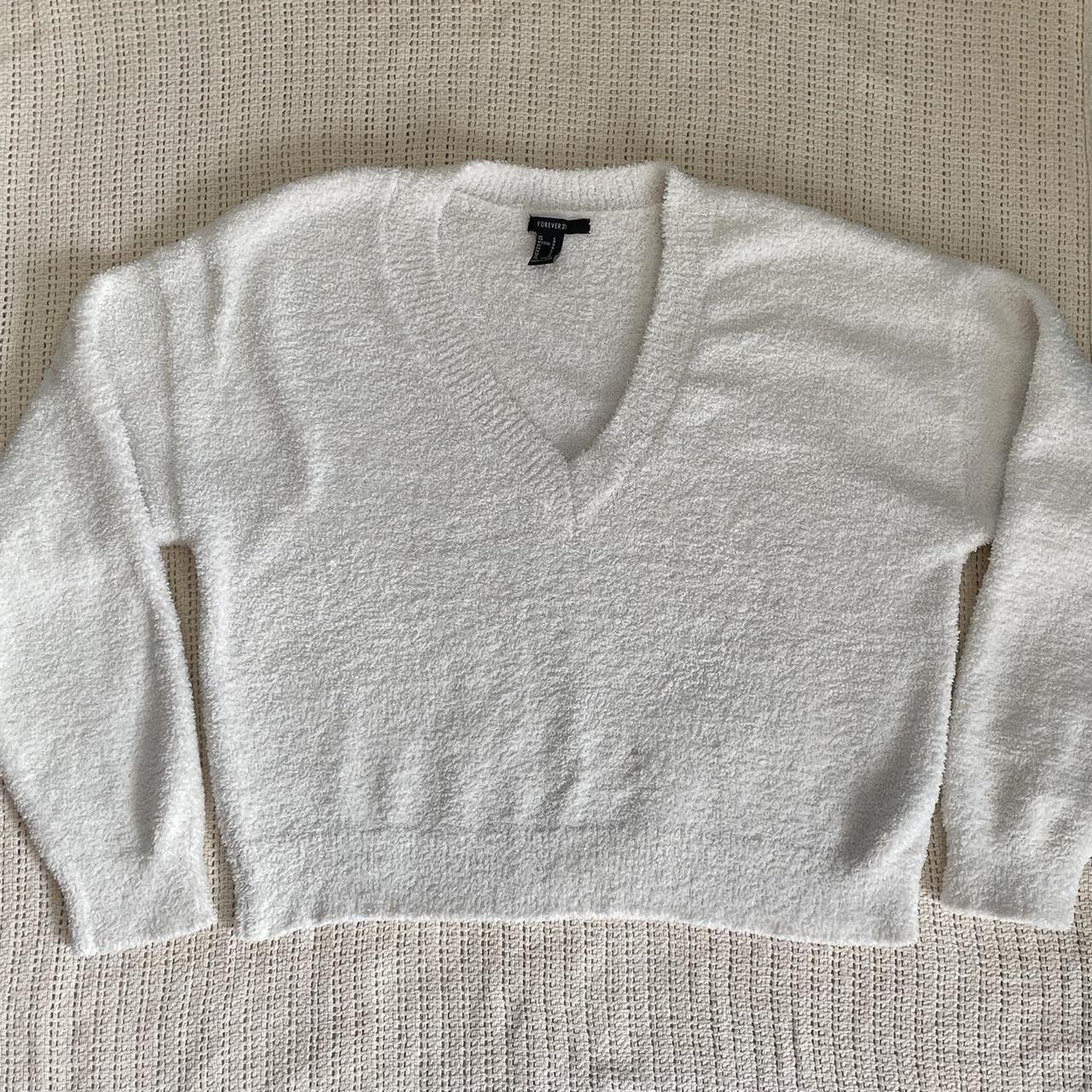Fleece Fluffy white cropped cover up Size large... - Depop