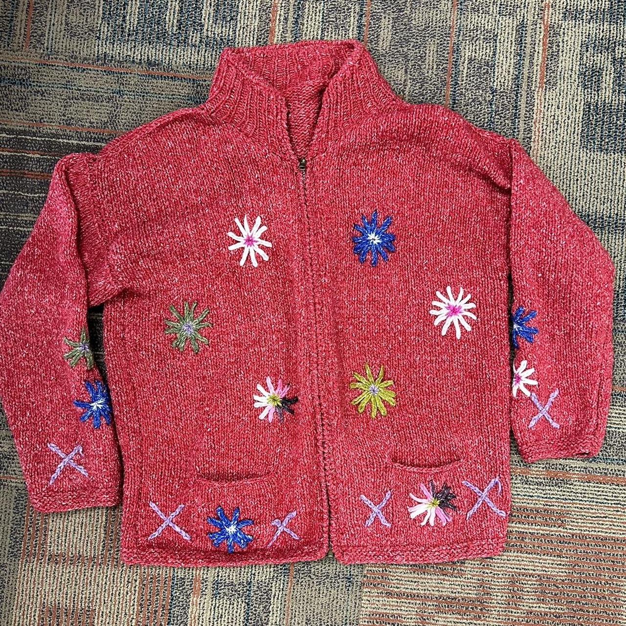 Floral knit red zip up sweater No tag Guessing it’s... - Depop