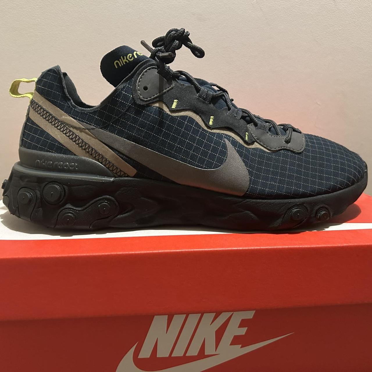 Nike React Element 55 trainers in black and green... - Depop