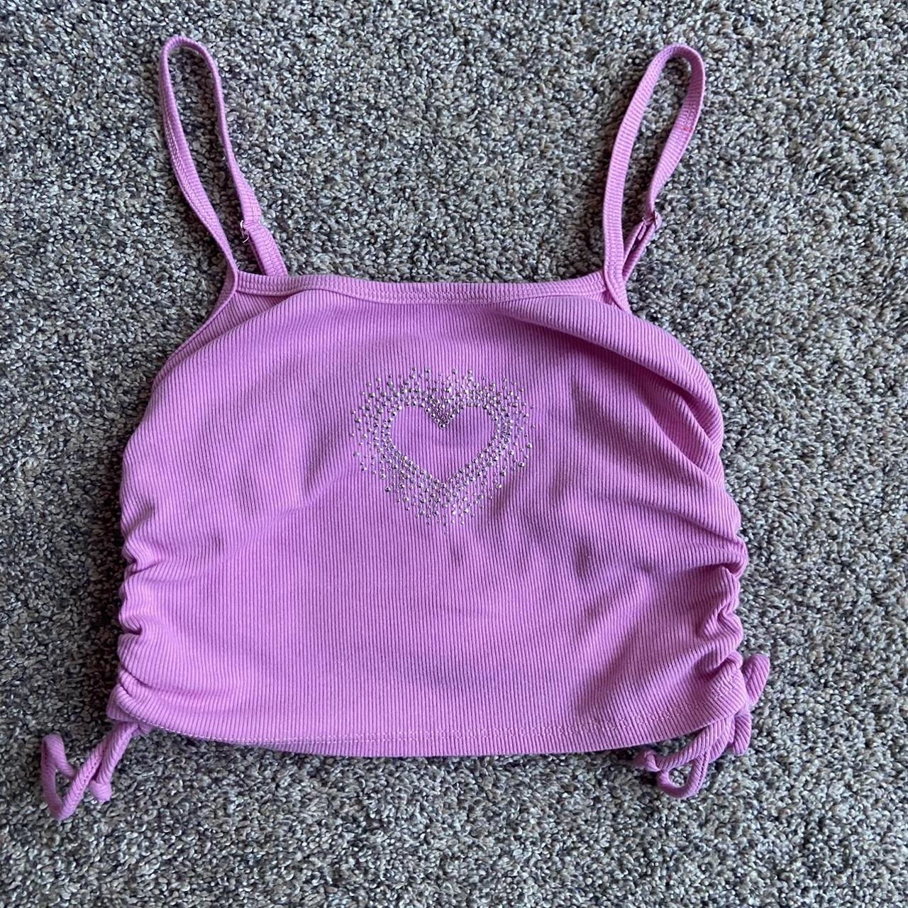 small pink rhinestone top, so so cute i just never... - Depop