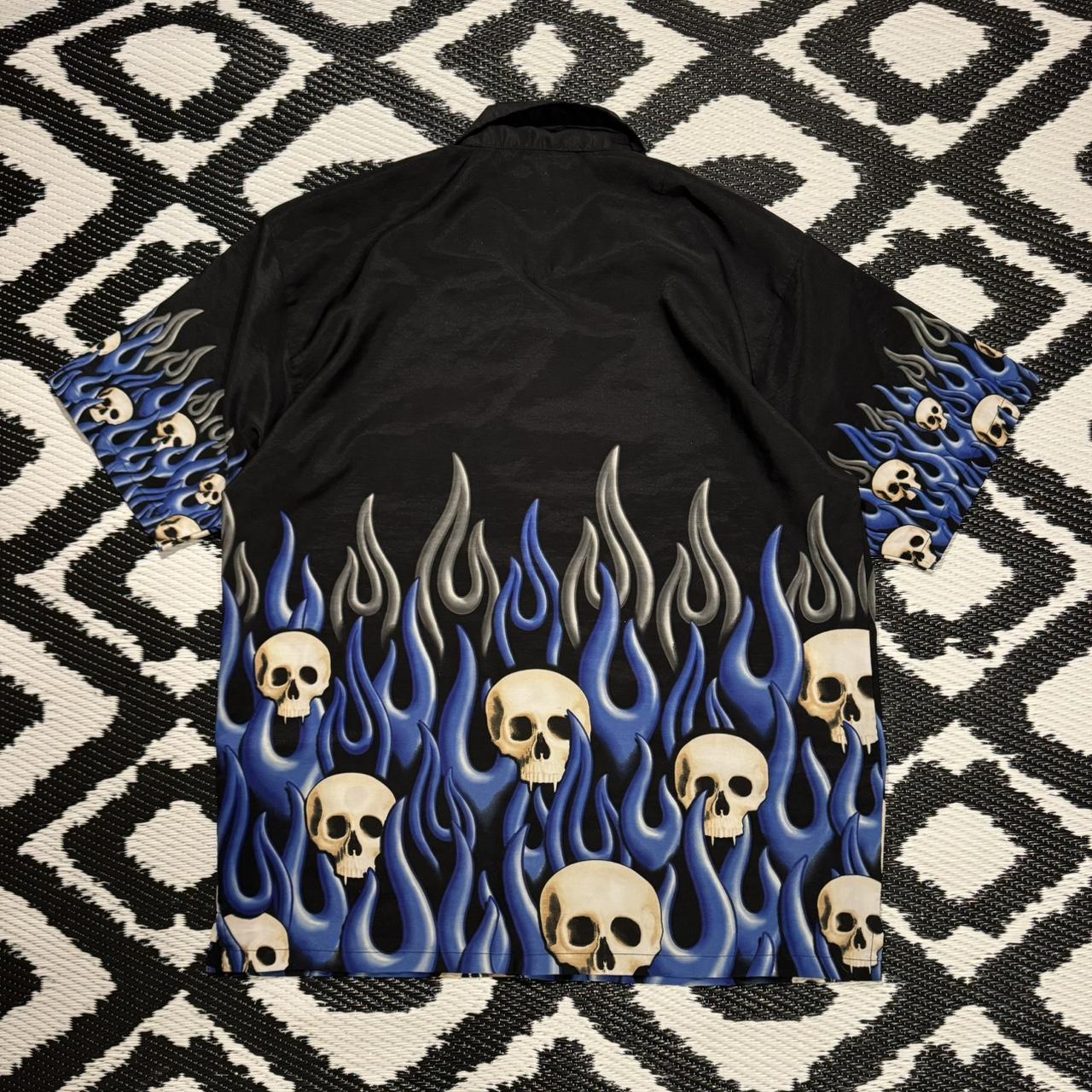 Vintage Y2K Steve Barry’s Club Flame Skull Button Up... - Depop
