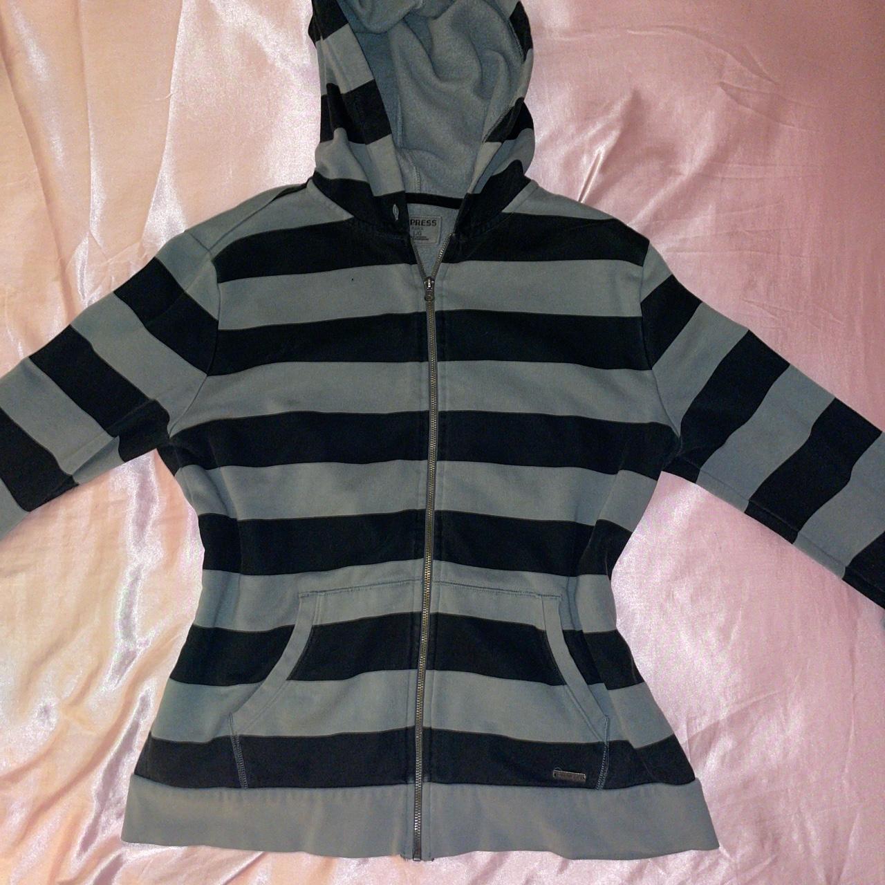 black and grey striped jacket ☠️ size large! could... - Depop