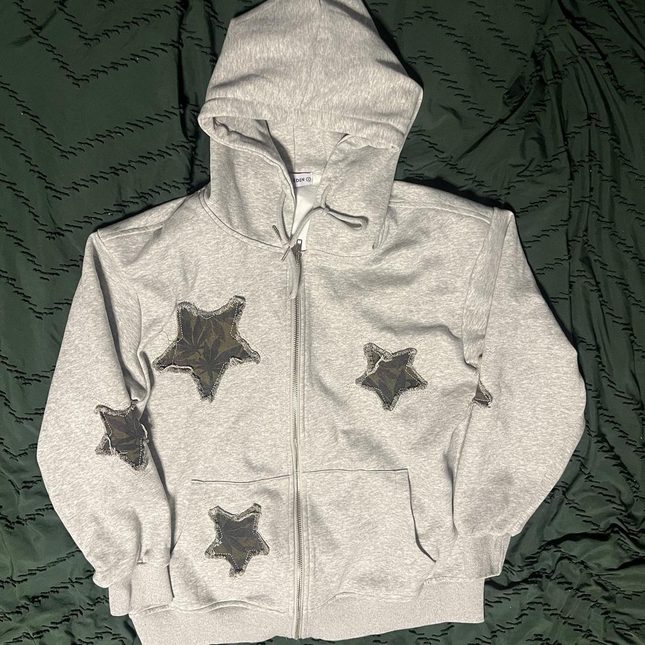 Aelfric Eden star appliqué hoodie embroidered gray... | Depop