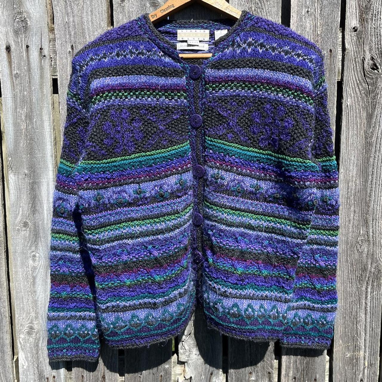 Sigrid Olsen Hand Knit Multicolor Purple & Green... - Depop
