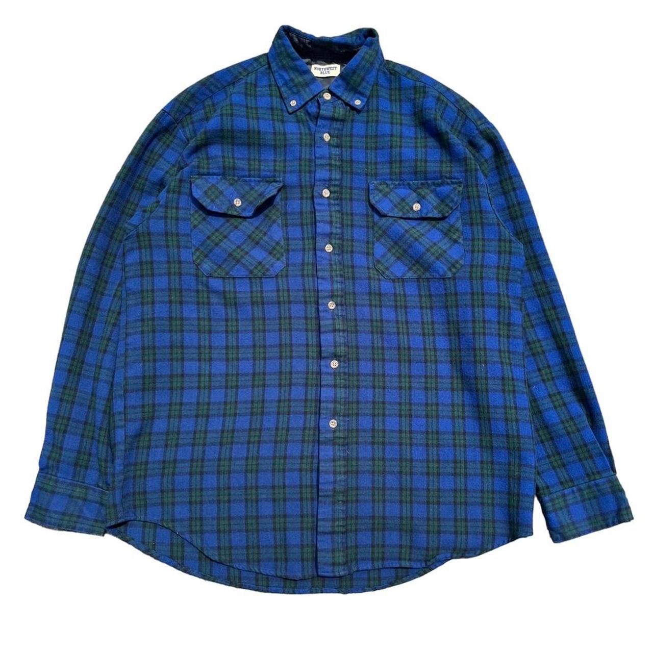 Vintage Northwest Blue Flannel Blue Green Plaid... - Depop
