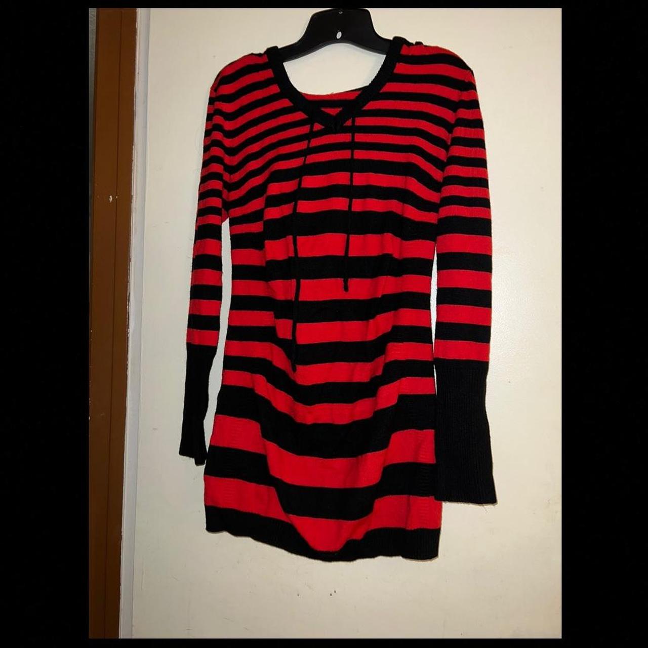 red and black striped emo sweater dress super comfy... | Depop