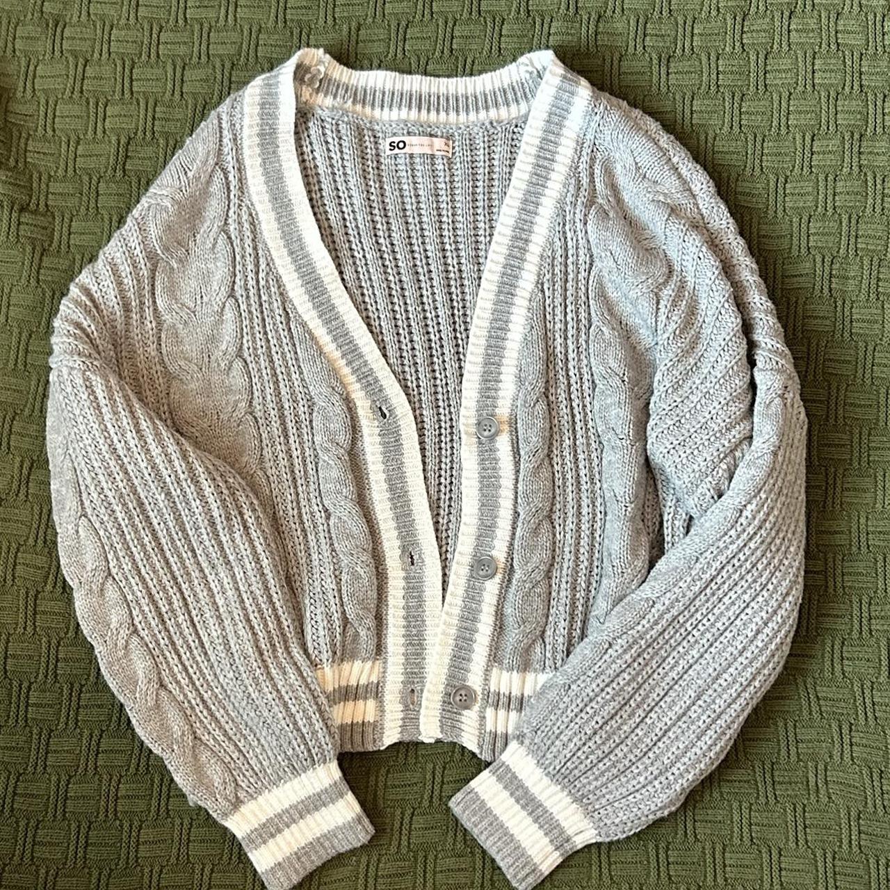 grey and white striped cardigan size XL! such taylor... - Depop