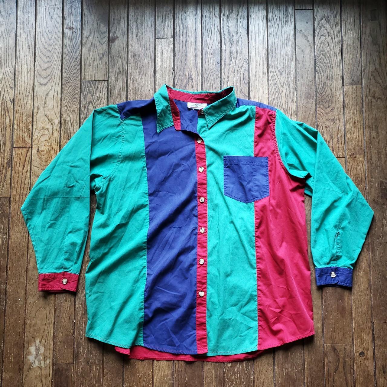 Vintage 90s Color Block Button Down Shirt size... - Depop