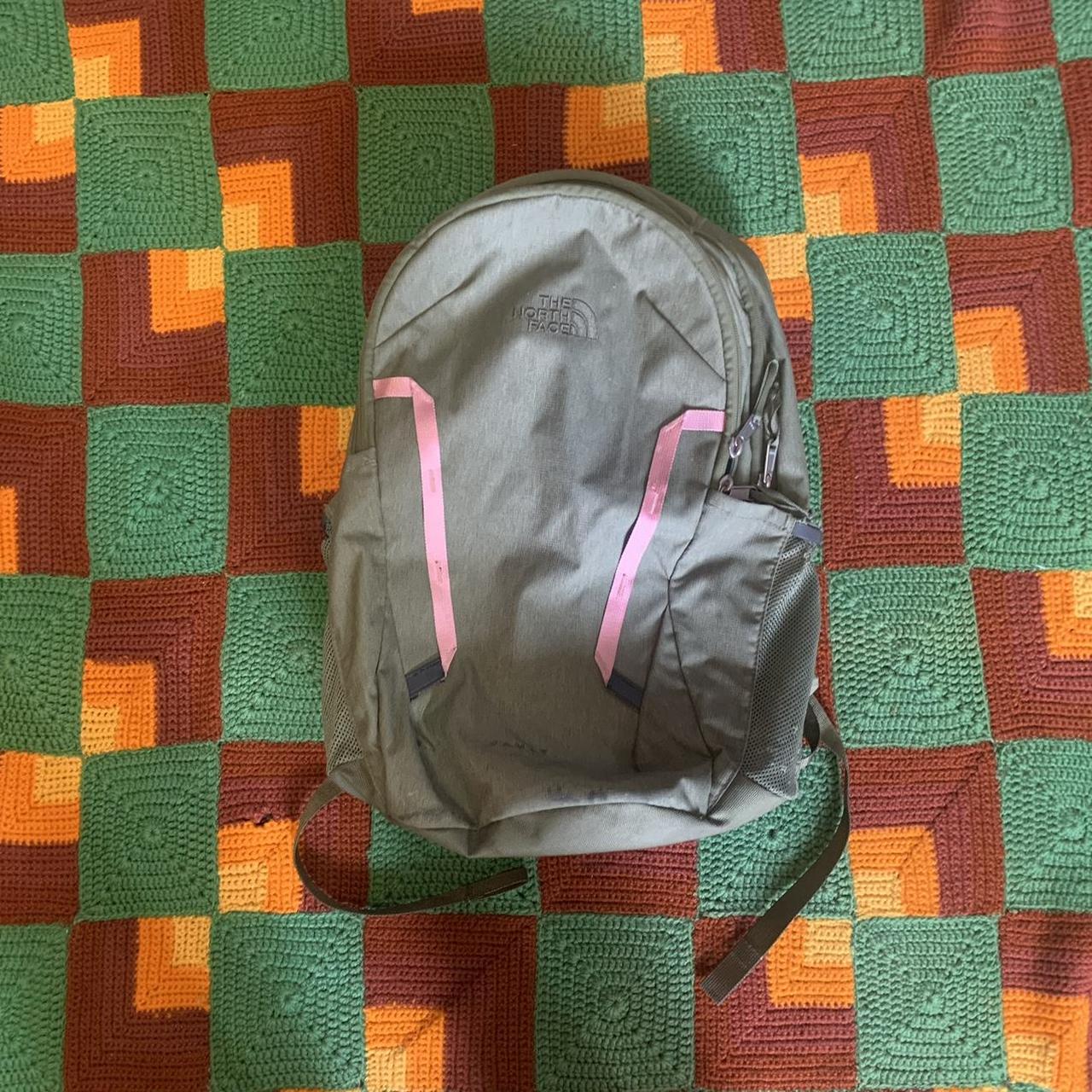 North Face vault backpack Green with pink... - Depop