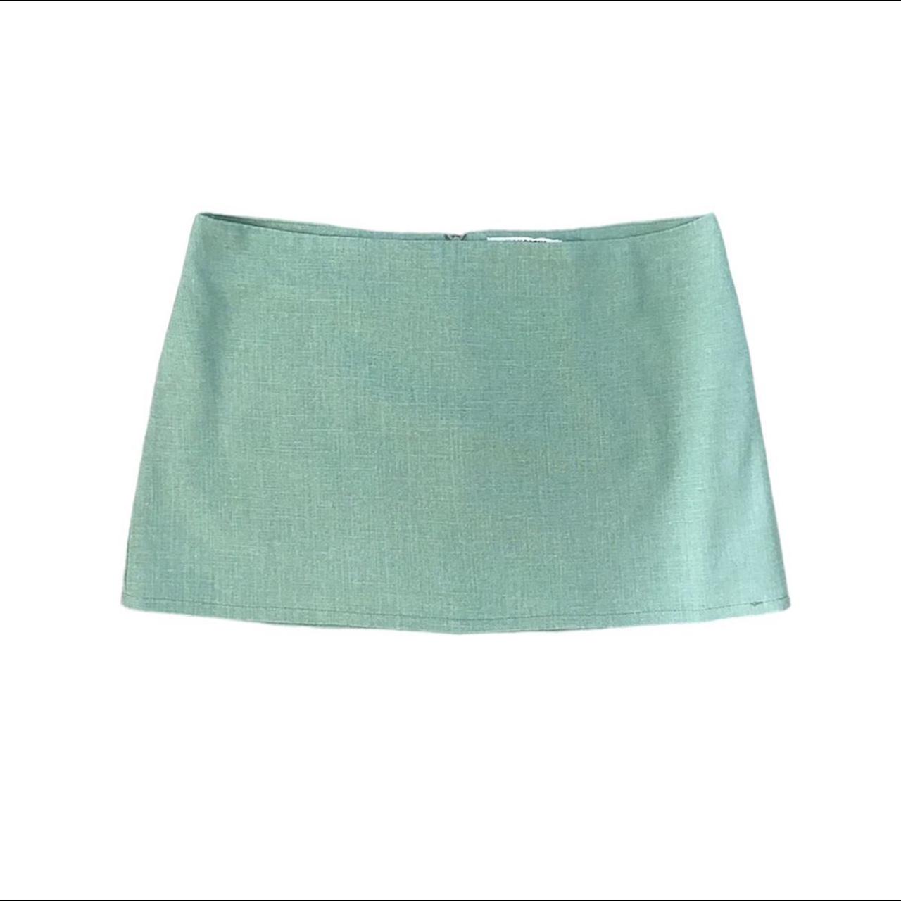 Green low rise linen mini skirt - a-line style -... - Depop