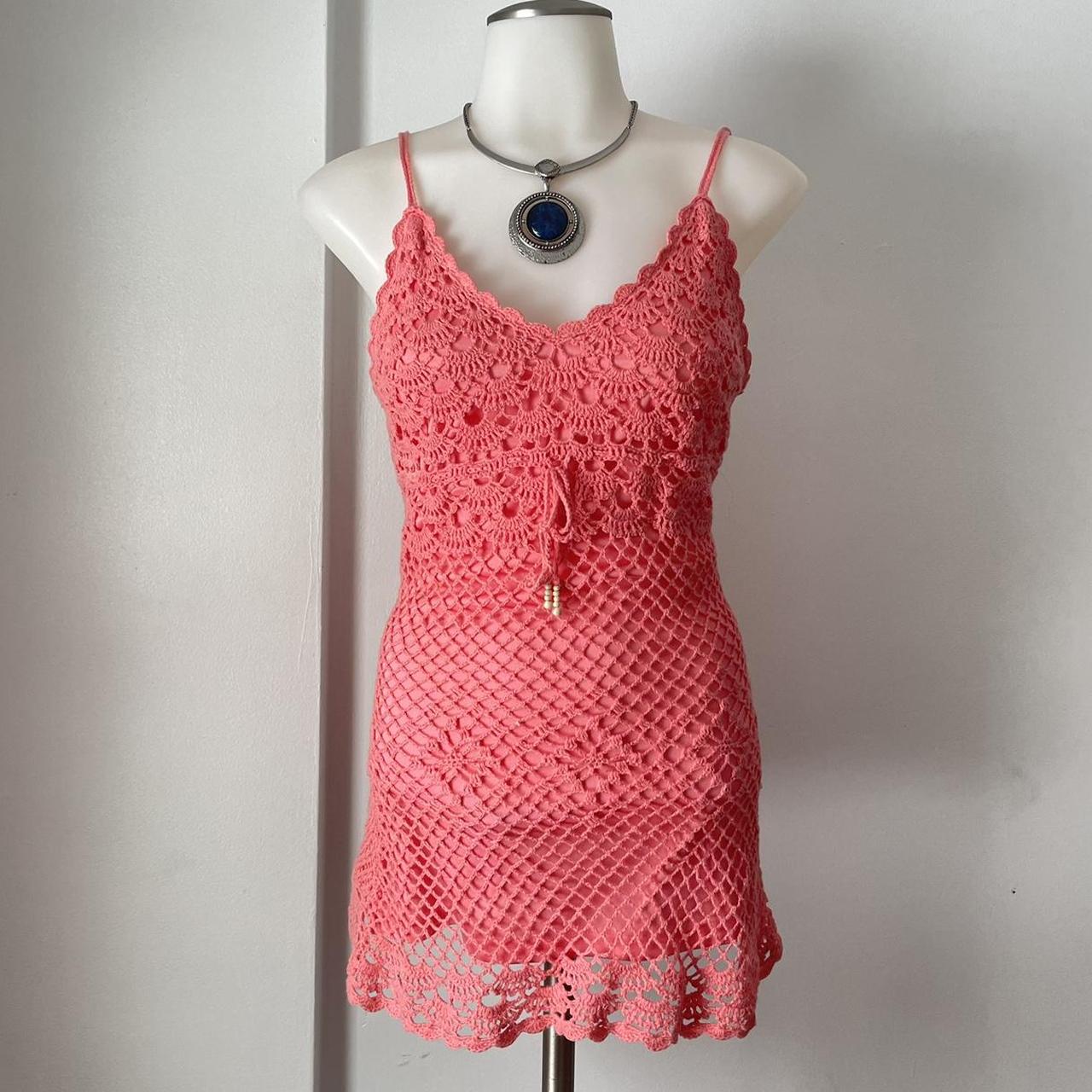 Salmon Crochet Top Knitted crocheted tank, with... - Depop