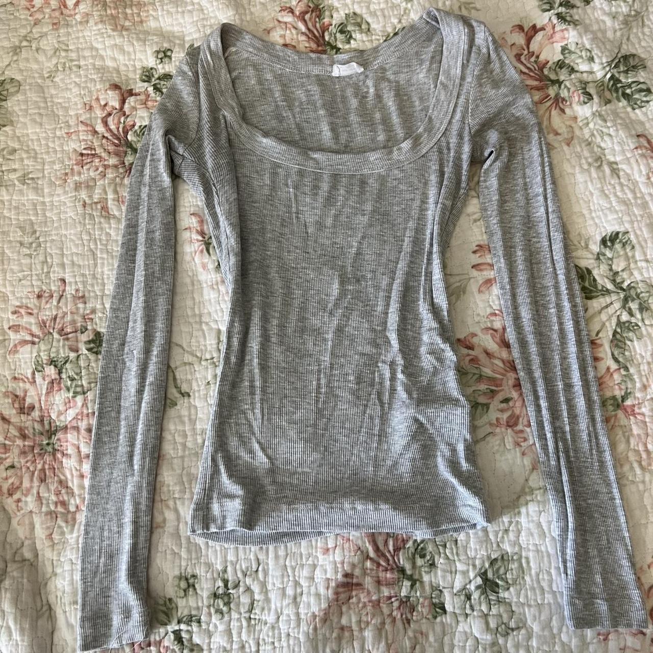 grey ribbed long sleeve top ༉‧₊˚ brand / cotton... | Depop
