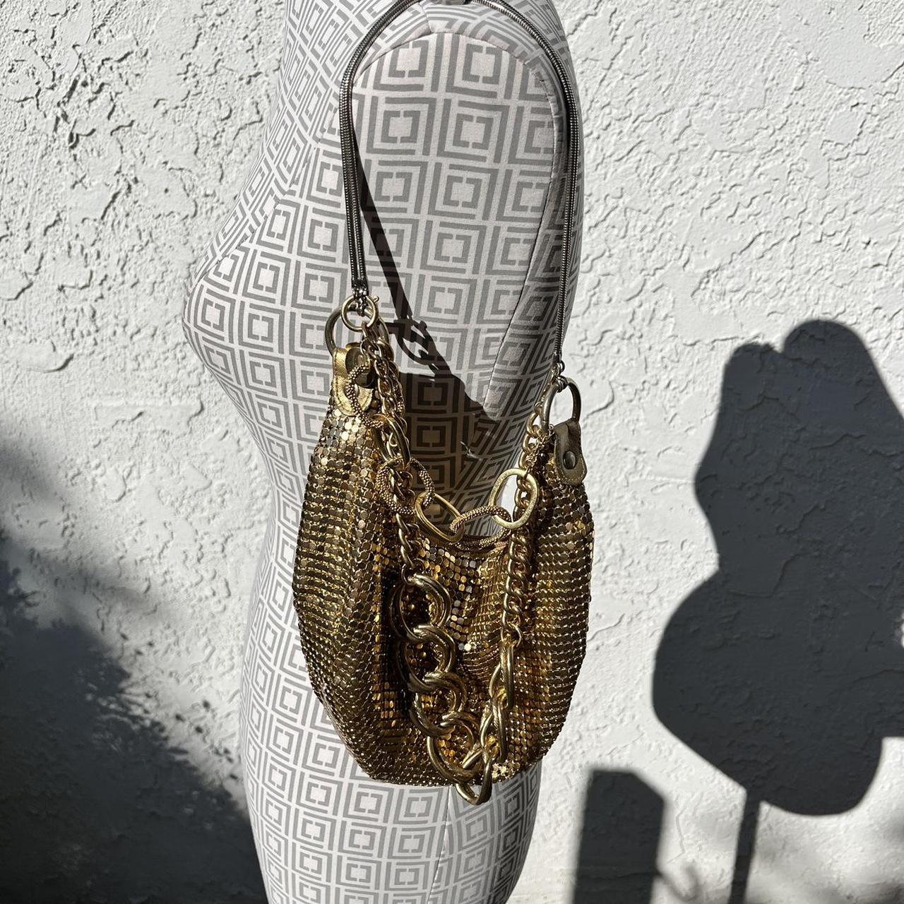 gold glitz evening bag I attached a few chains to... - Depop