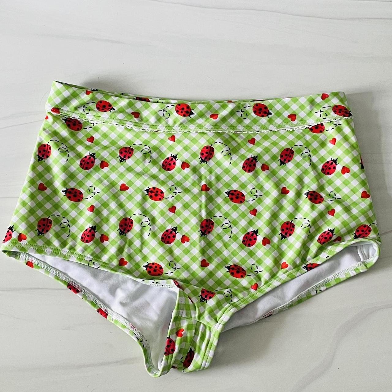Unique Vintage Gingham & Ladybug Print Ruched &... | Depop