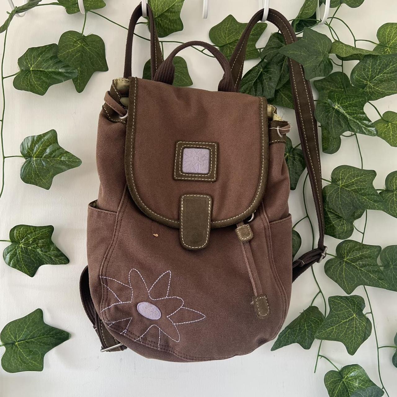 brown small drawstring backpack canvas brown mini... - Depop